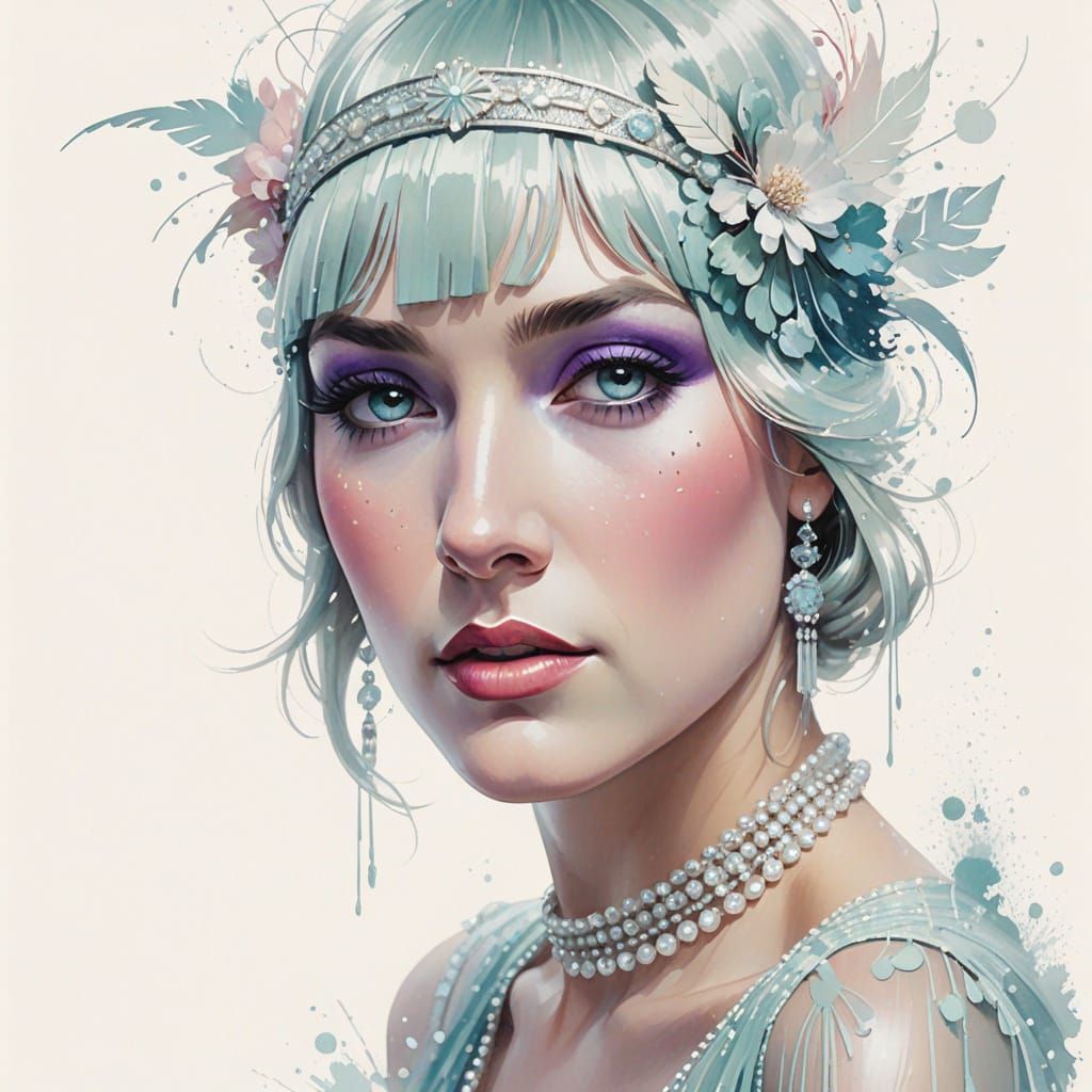 Beautiful color portrait of an Art Deco Flapper with a smooth ...