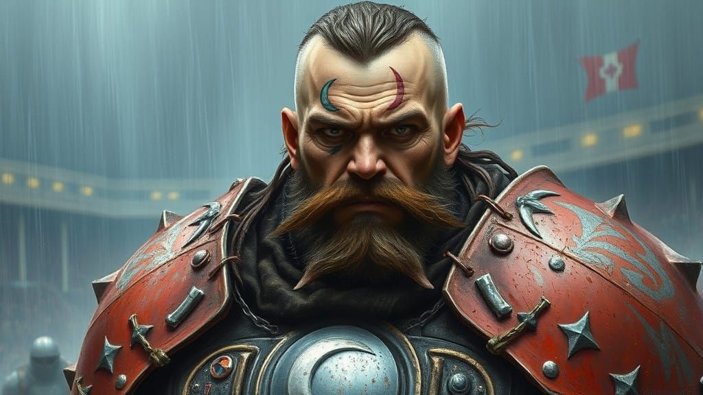 Battle-Hardened Blood Bowl Player in Tattered Armo... - AI Art