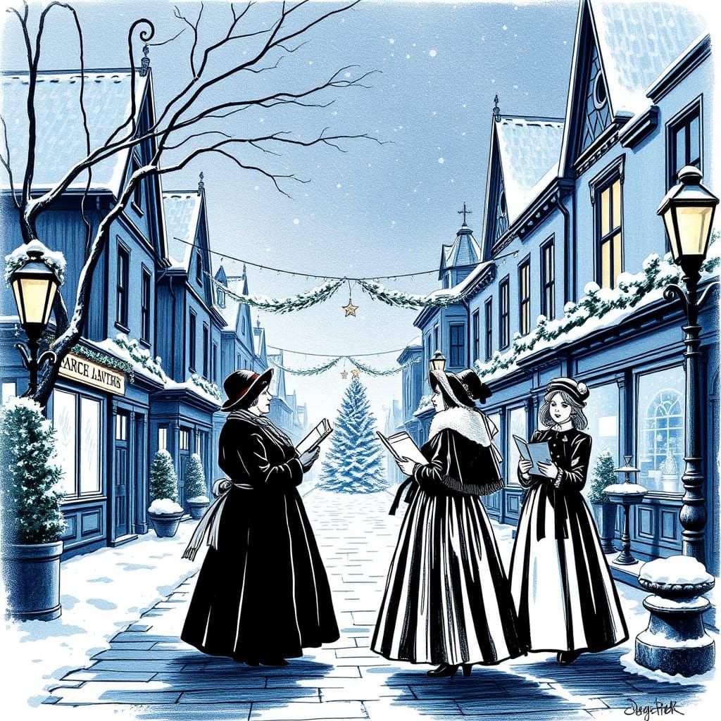 Victorian Winter Scene with Christmas Carolers in ... - AI Art