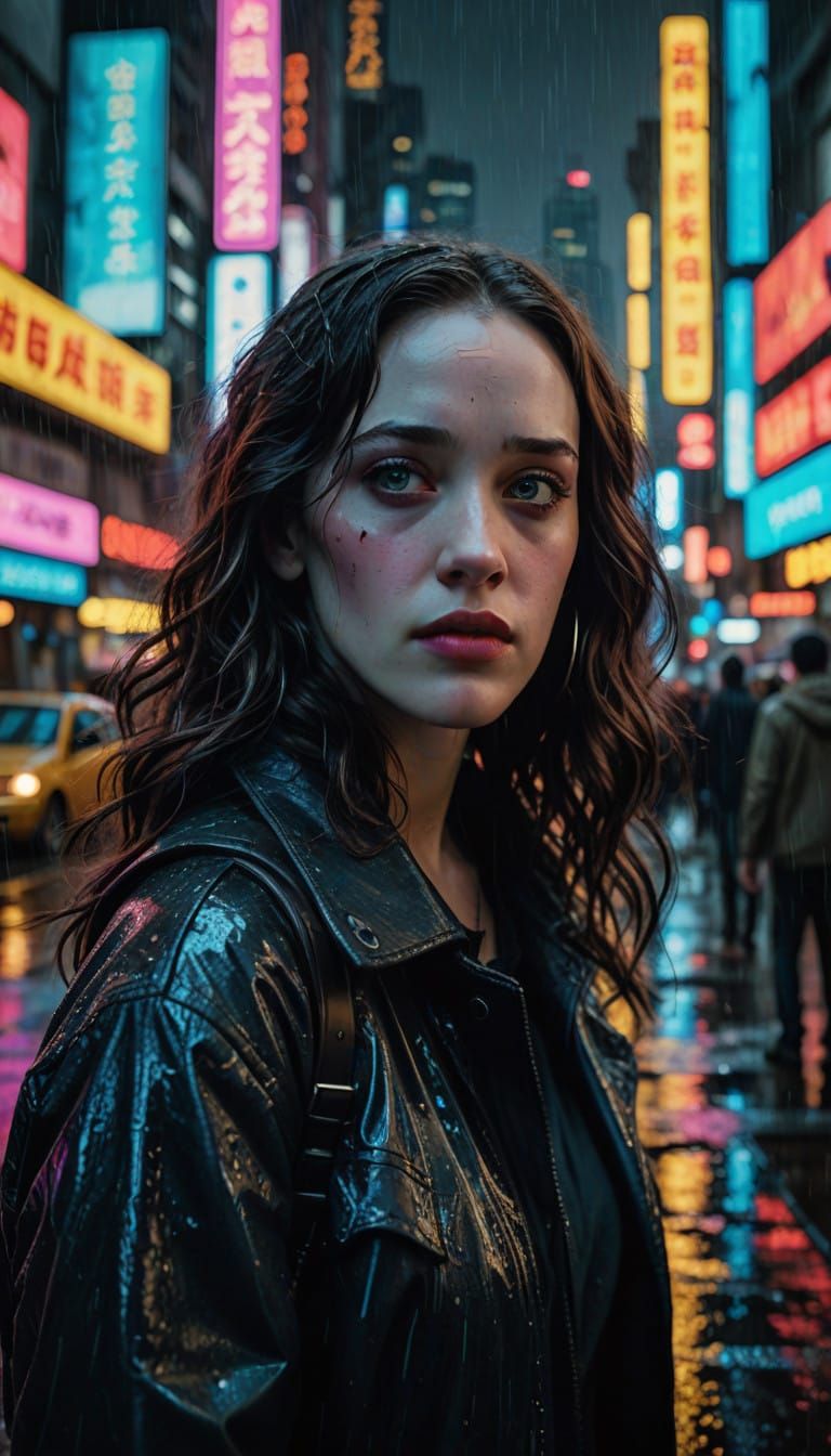 Cyberpunk Heroine Reigns Supreme in Rainy City Nig... - AI Art