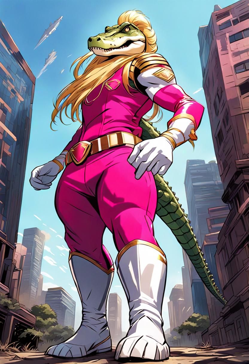 Giant Pink Crocodile Ranger - AI Generated Artwork - NightCafe Creator