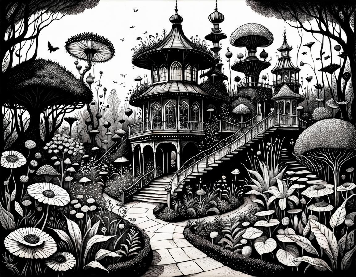 An intricately and meticulously detailed Ink Drawing of a Botanical ...