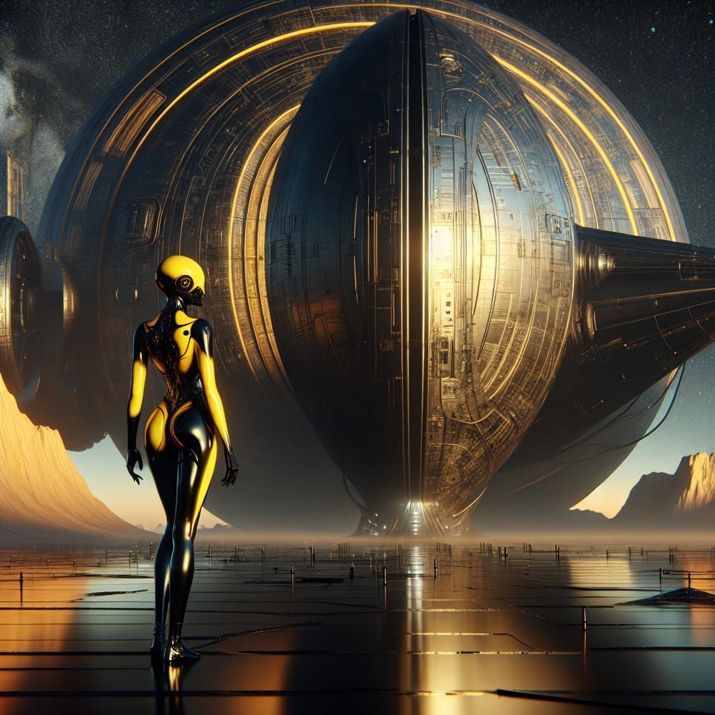 Cyberpunk Spacecraft Dominates Futuristic Desert L... - AI Art