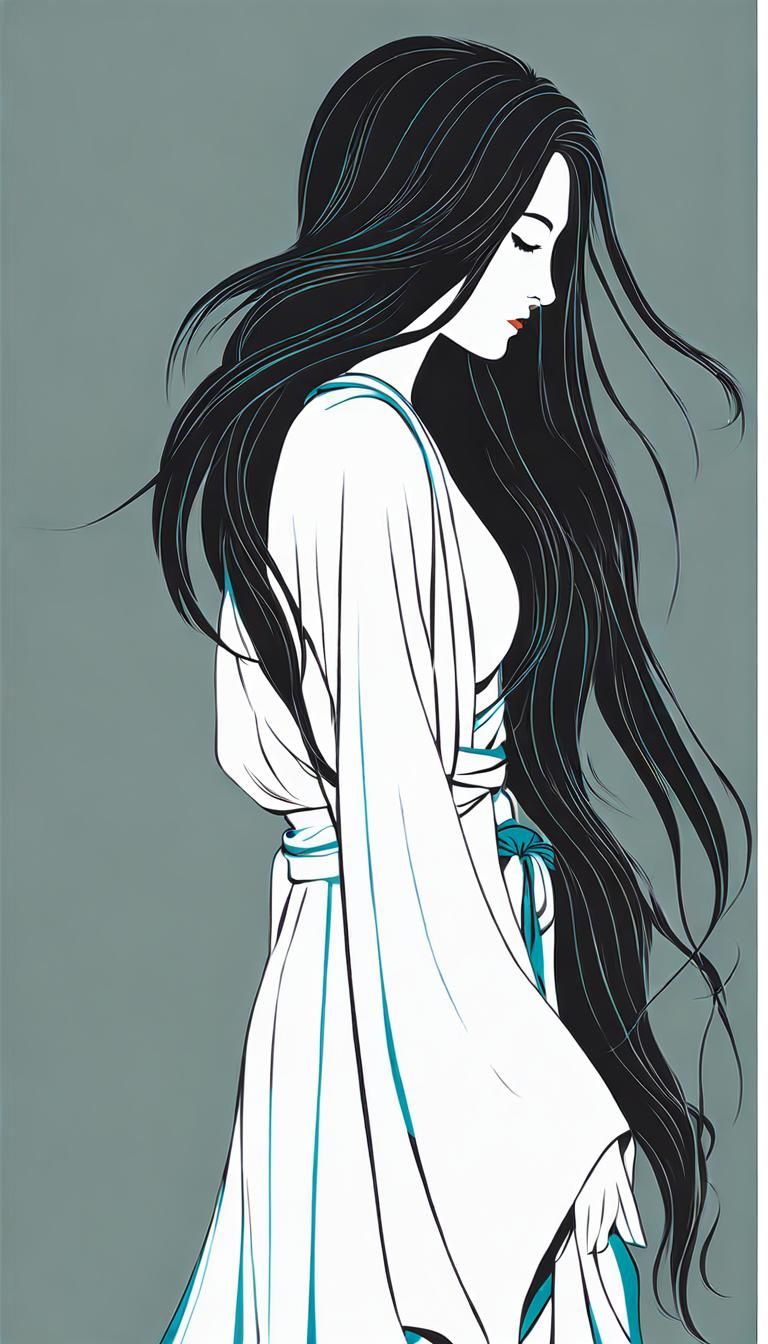 Turquoise, woman with long hair, long Turquoise robe - AI Generated ...