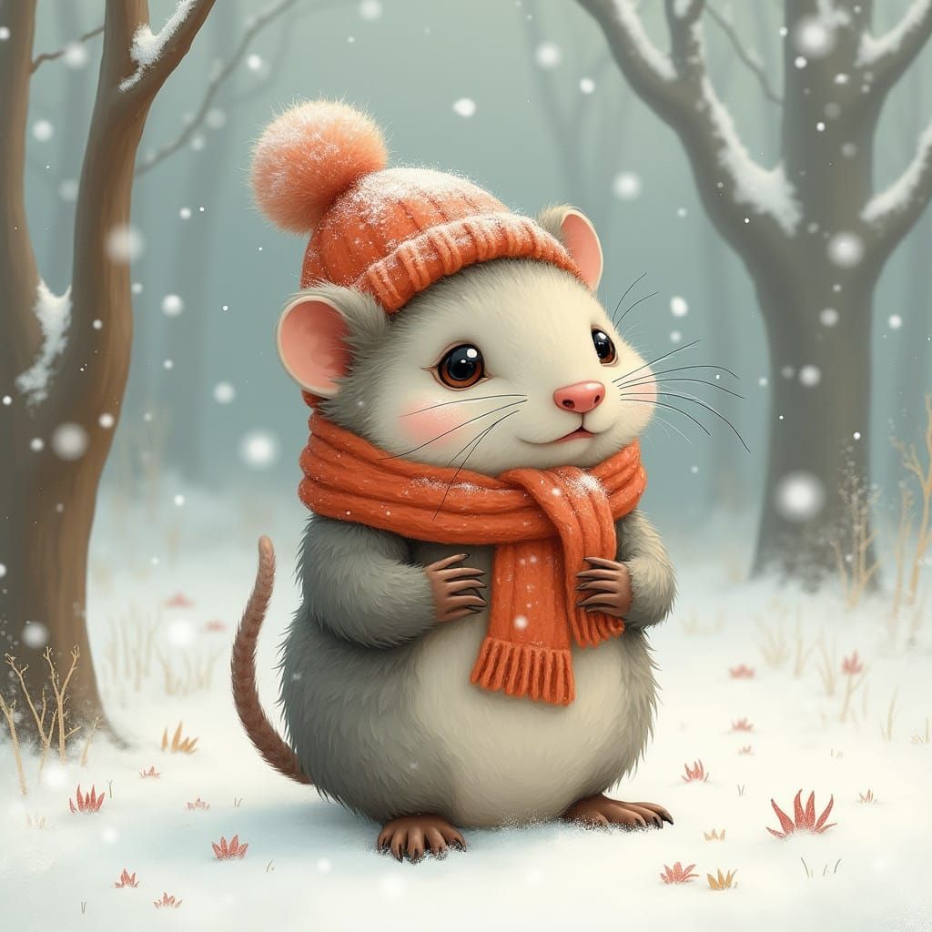 Whimsical Baby Mole in Winter Wonderland - AI Art