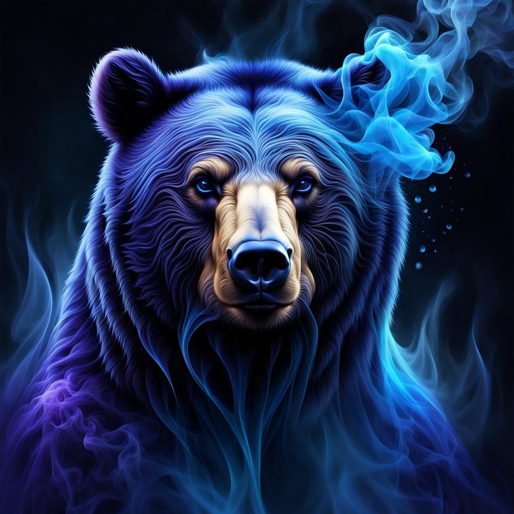 An image of a bear, digital art techniques, features blue smoke, avatar ...