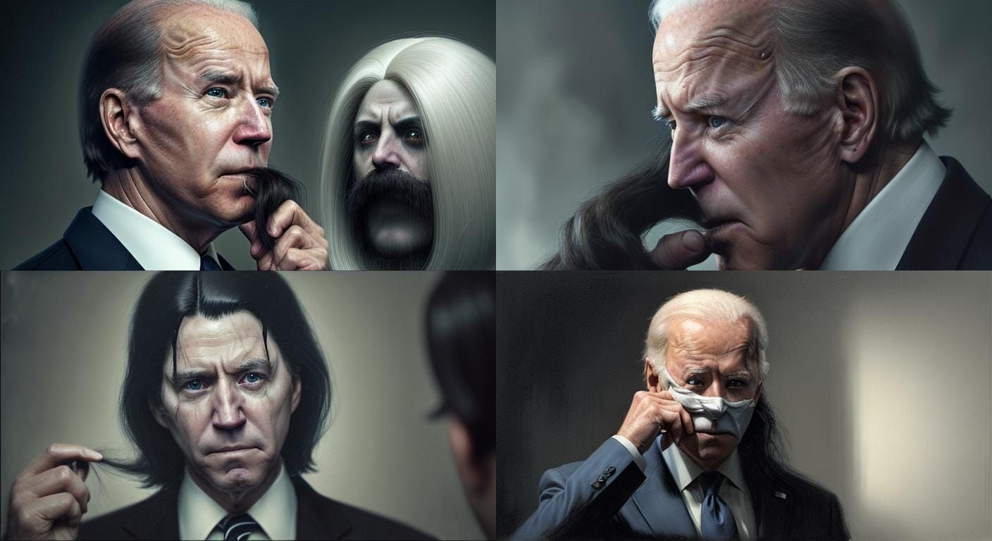 Joe Biden sniffing a wig of hair - AI Generated Artwork - NightCafe Creator