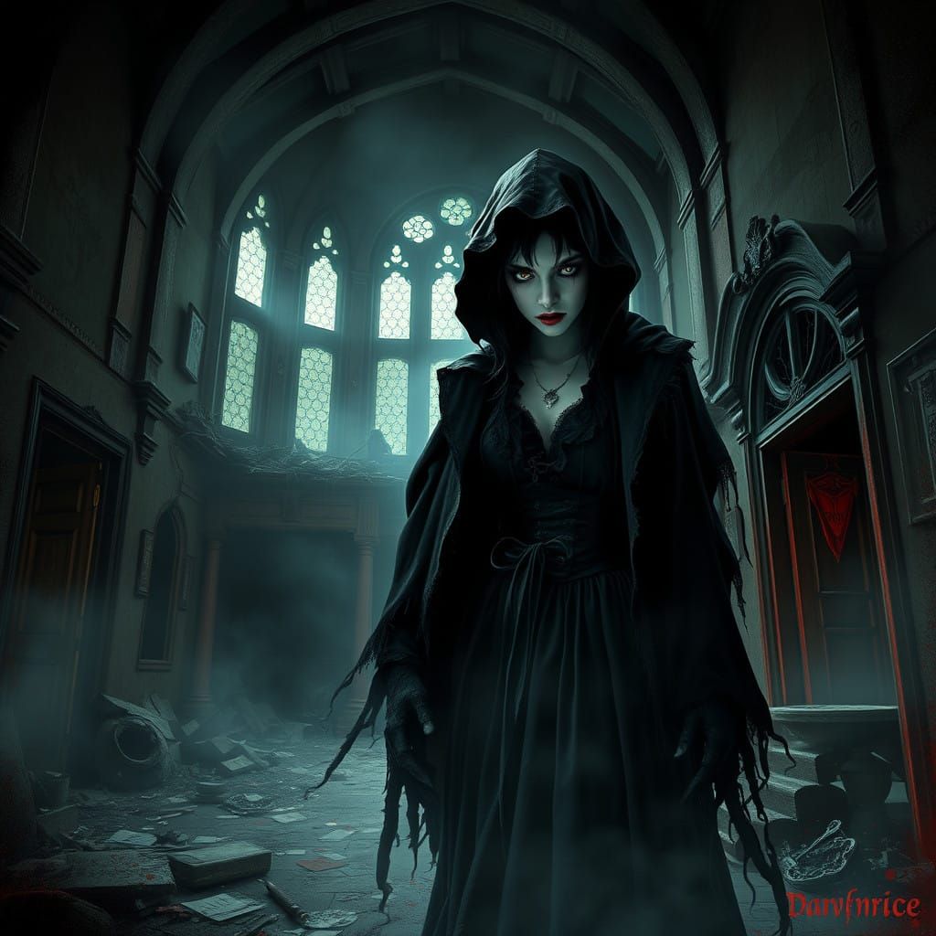Ethereal Vampire Emerges from Shadows in a Hauntin... - AI Art