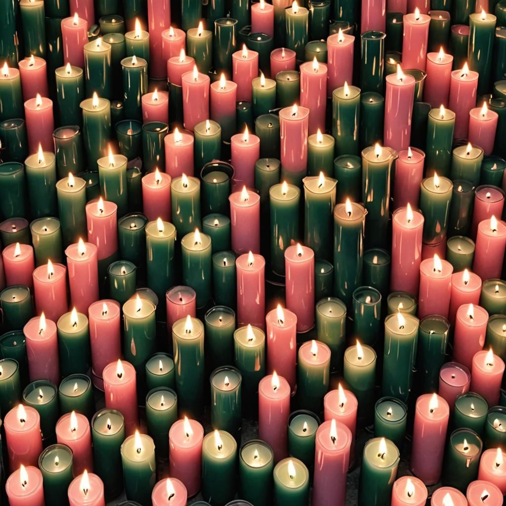 sagrada familia filled with dark green and pastel pink candles burning ...