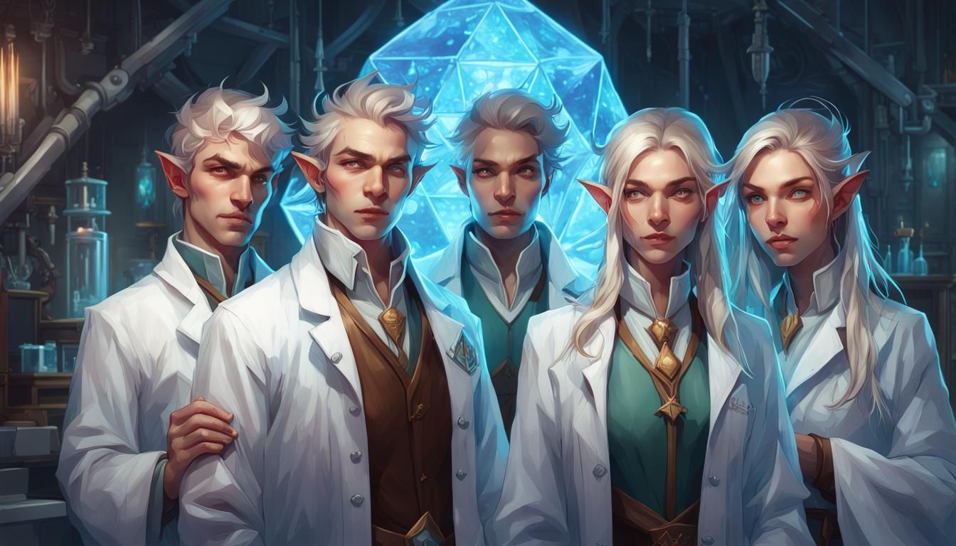 five astral elves comprising of three male elf and two female elf, in a ...