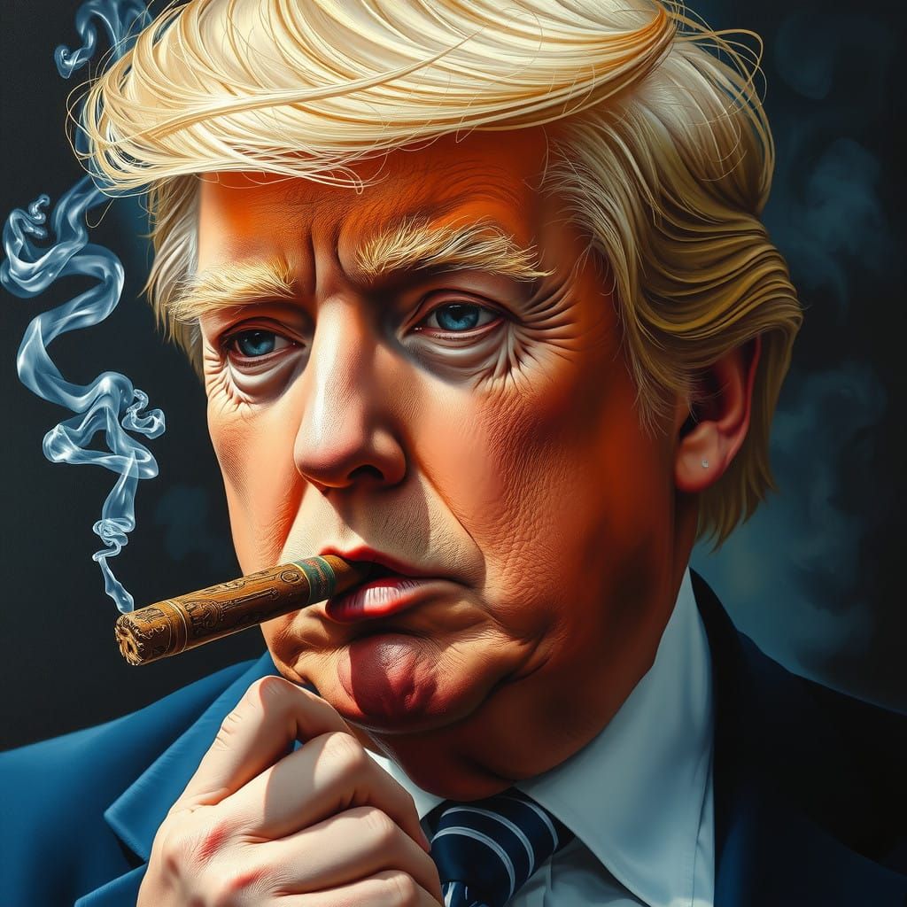 hyperdetailed Metaphysical Painting, portrait of Donald Trump smoking a ...