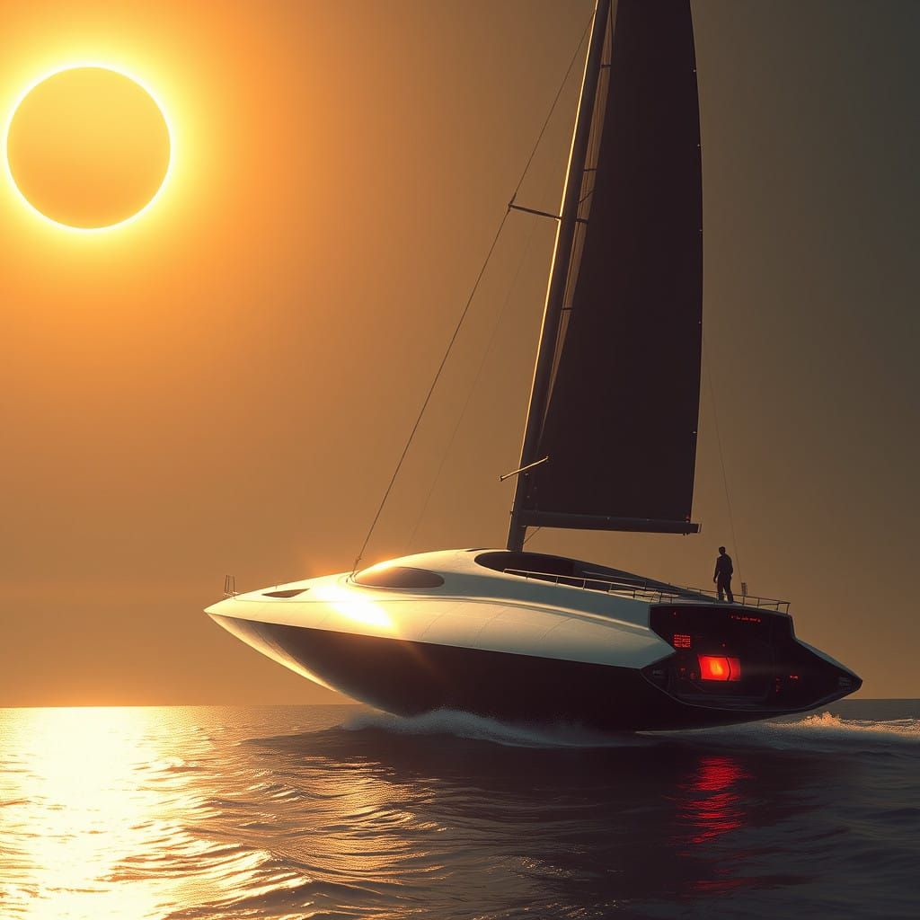 Futuristic Sailing Vessel Glints in Solar Eclipse ... - AI Art