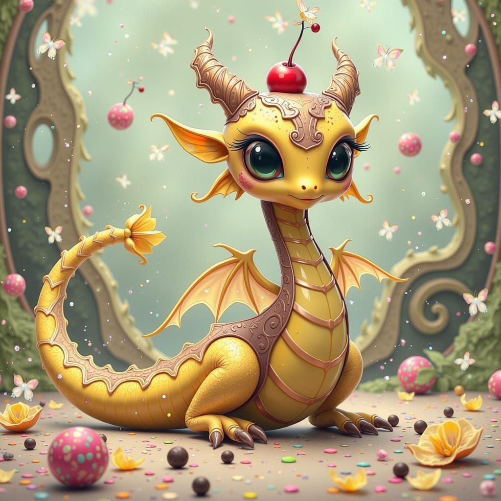 Whimsical Banana Split Dragon Hybrid in Folk-Art S... - AI Art