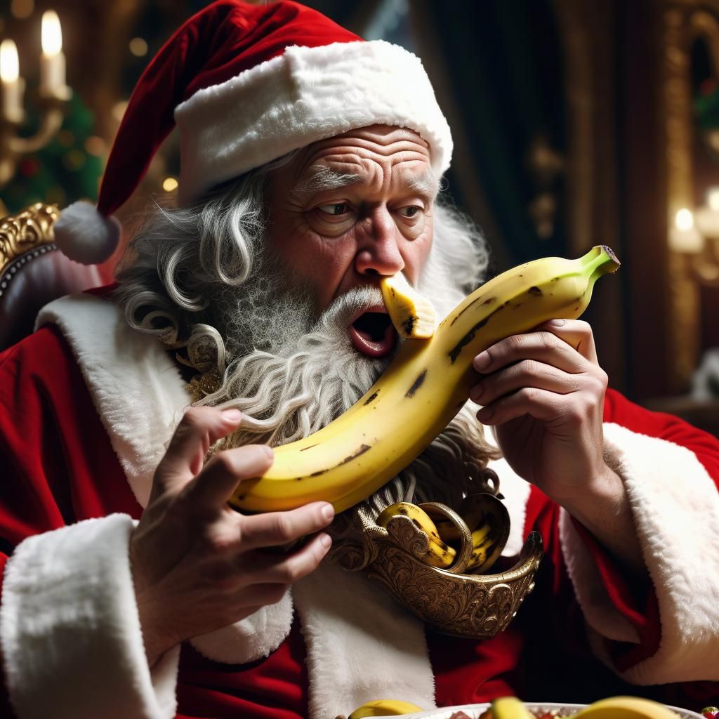 Santa Clause eating a banana - AI Generated Artwork - NightCafe Creator