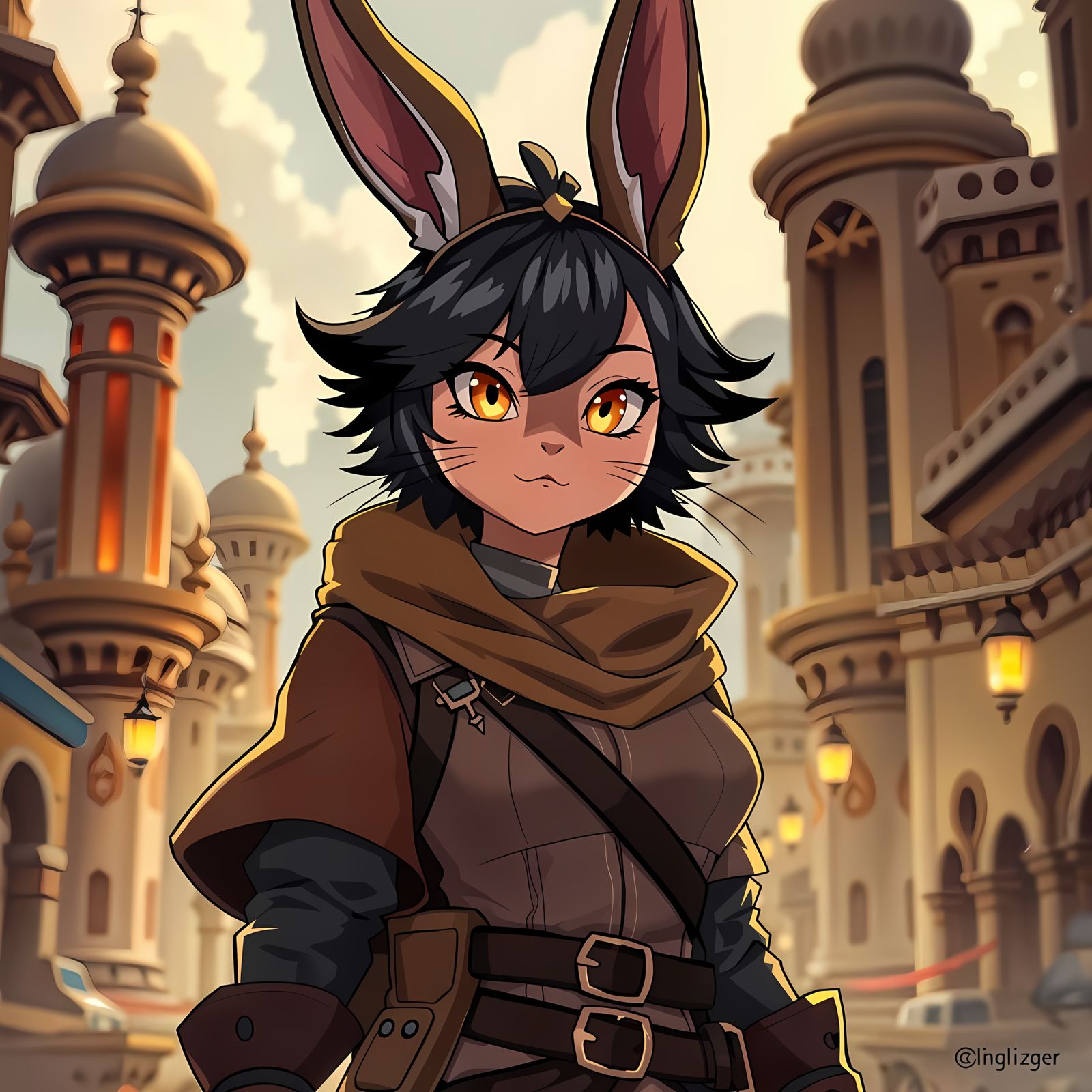 Bronze Rabbit Scout in Arabian City, Manga Style - AI Art