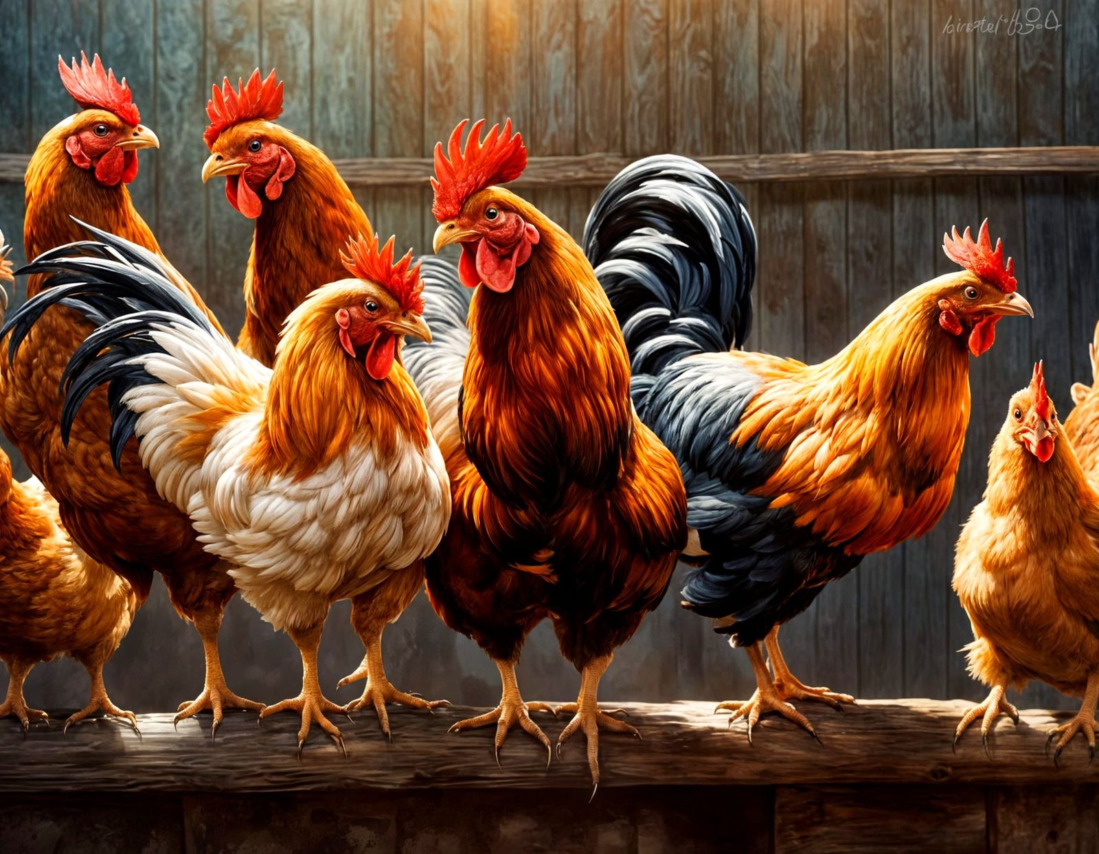 ature, Eight chickens no longer feel like laying e... - AI Art