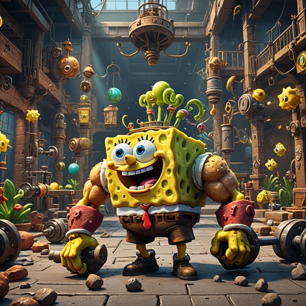 spongebob is a buff gym bro - AI Generated Artwork - NightCafe Creator