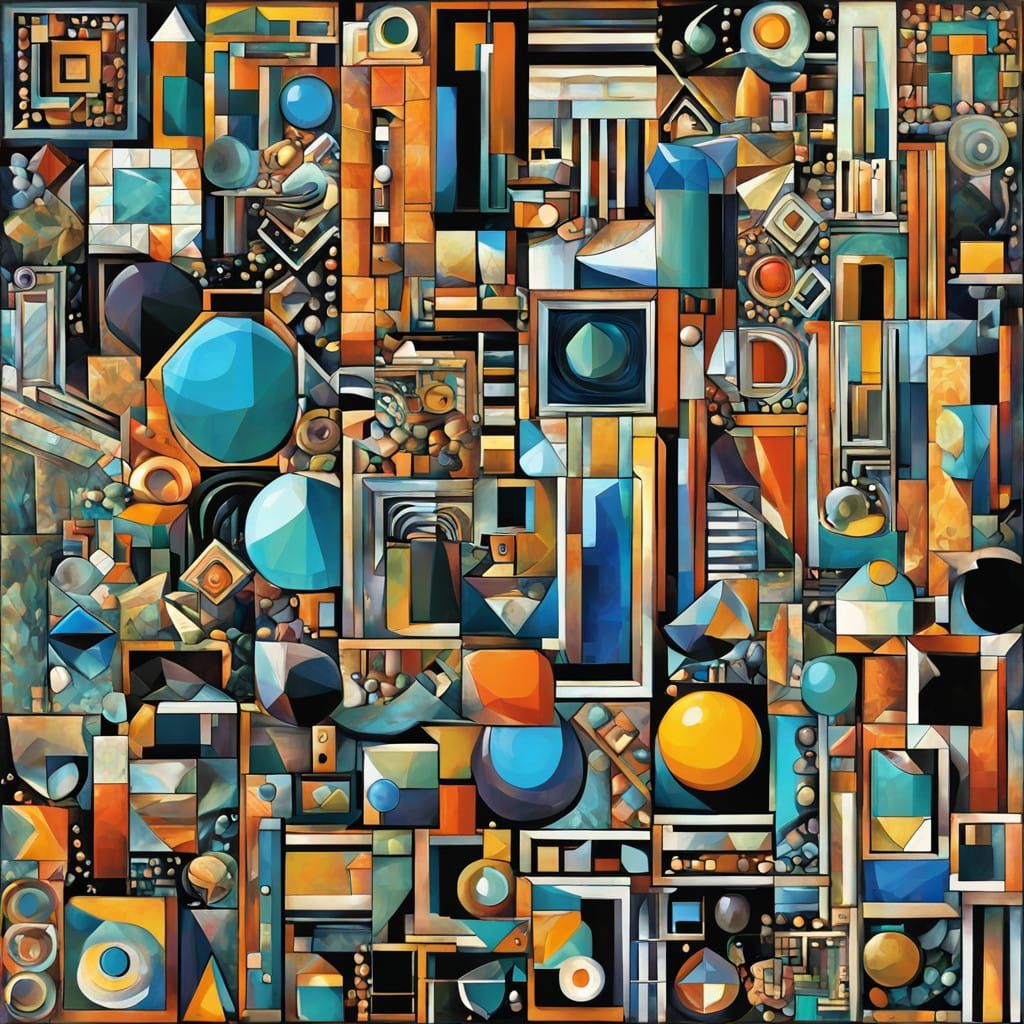 Vibrant Cubist Collage of Geometric Shapes and Gla... - AI Art