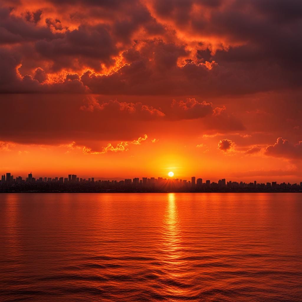 Spectacular orange sunset . - AI Generated Artwork - NightCafe Creator