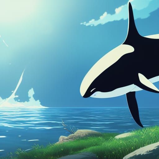 orca ate a fishy ymum um Studio Ghibli, Anime Key Visual, by Makoto ...