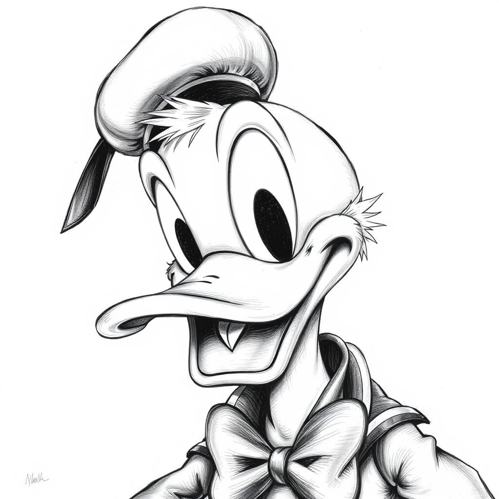 Ink drawing and charcoal drawing - Donald Duck