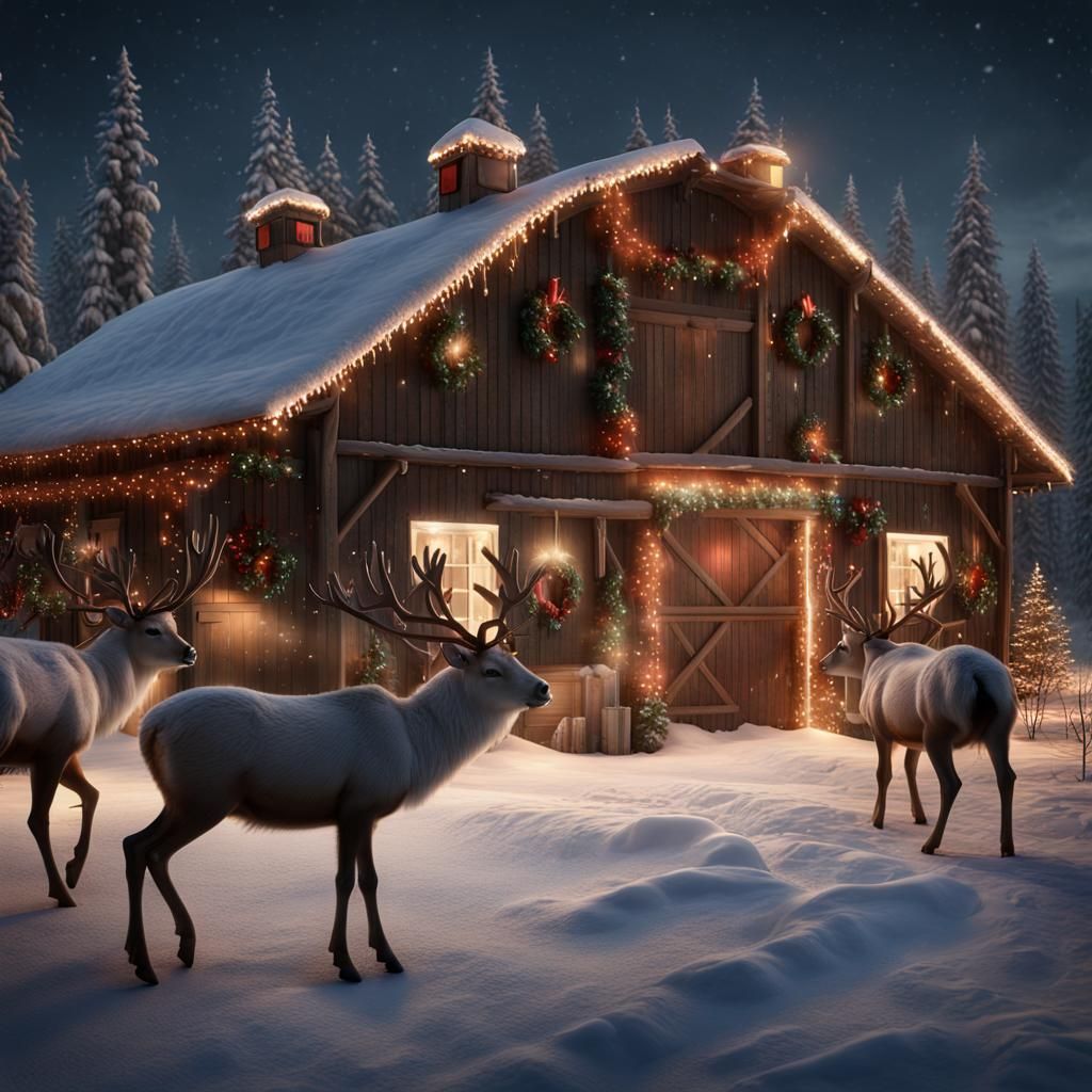 North Pole's Reindeer Barn - AI Generated Artwork - NightCafe Creator