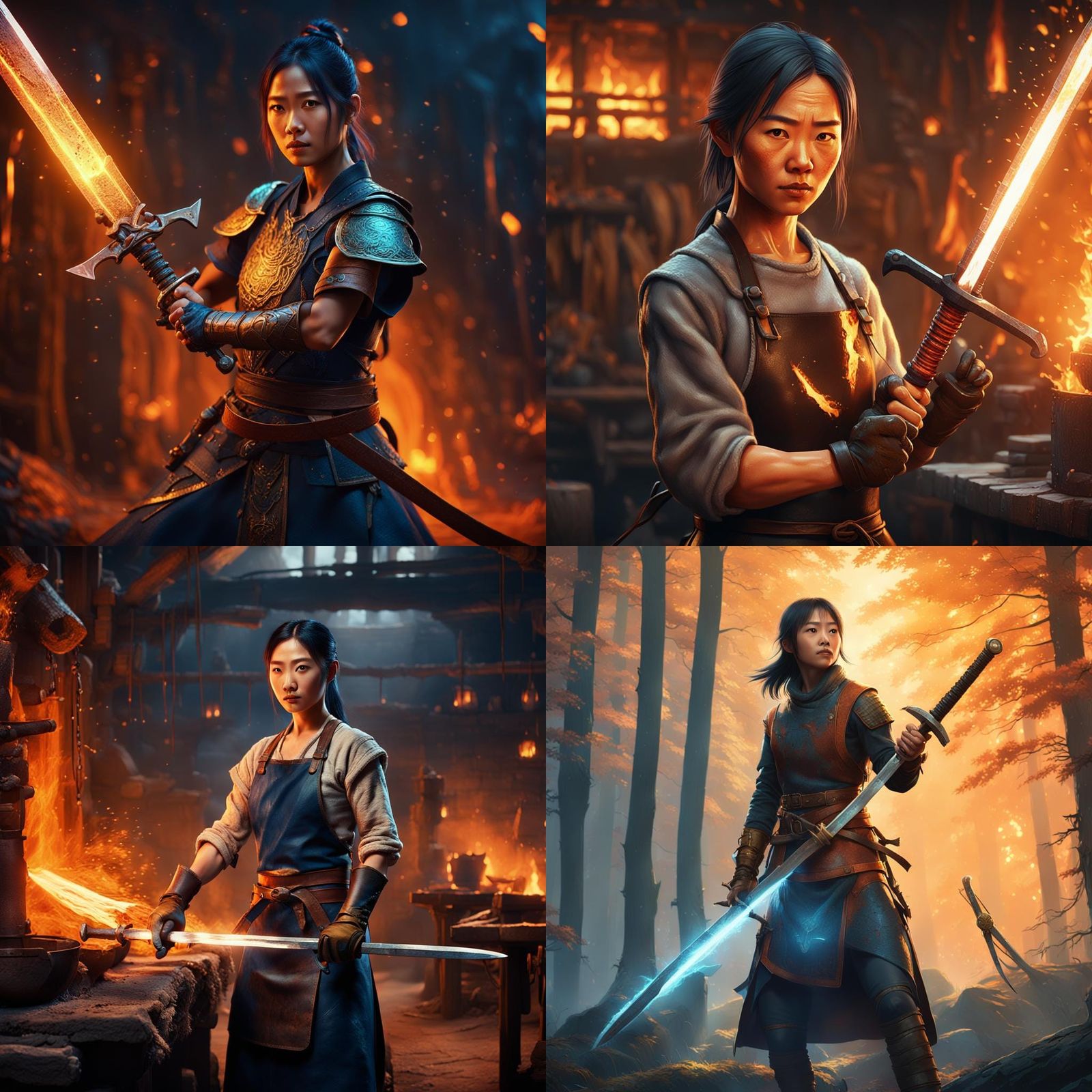 Ethereal Asian Blacksmith in Leather Armor - AI Art