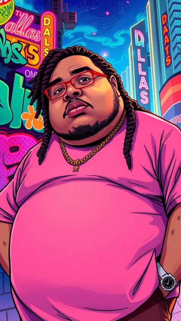Chubby Fat Guy - Confident Chubby Hero in Neon Cityscape