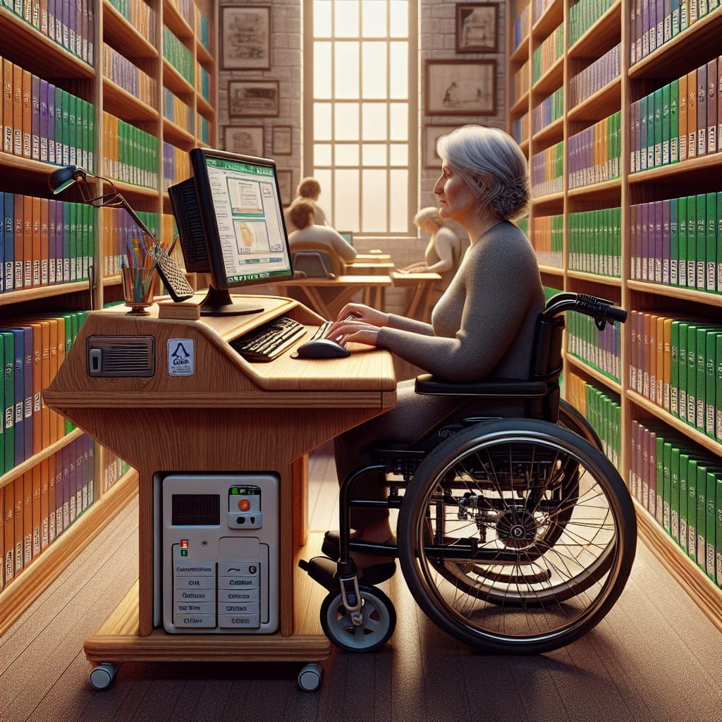 Accessible Library Desk with Modified Computer for... - AI Art