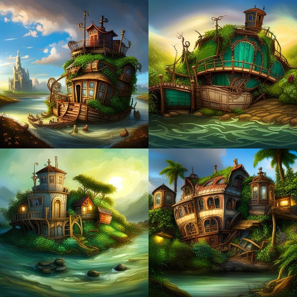 Shipwrecked riverboat has become overgrown island, whimsical fantasy ...