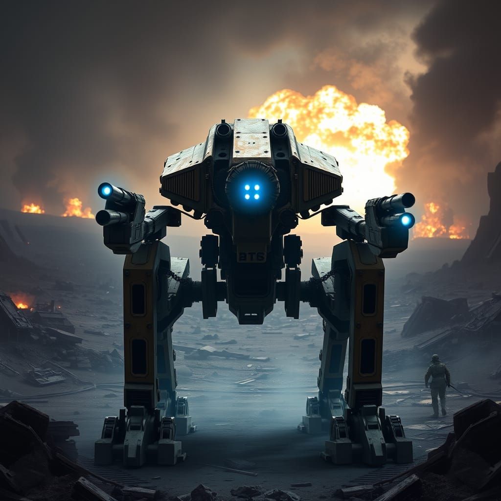 Battle-Scarred Quadrupedal Droid in Rugged Duraste... - AI Art