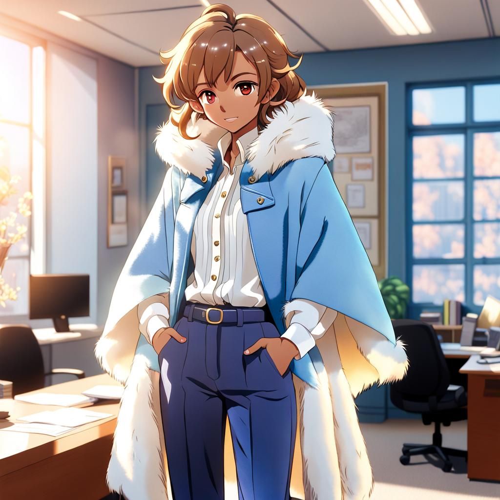 Anime Girl in lucy mid-rise relaxed fit trouser french blue long sleeve ...