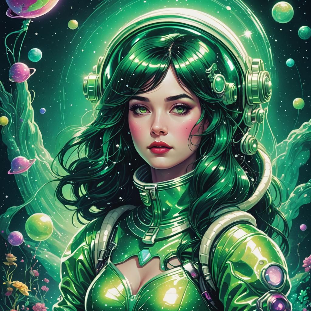Snow White space mermaid green sparkles cosmonaut - AI Generated ...