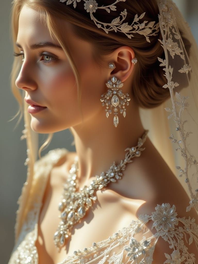 The bride - Elegant Bride in Hyperrealistic Lace and Satin W...