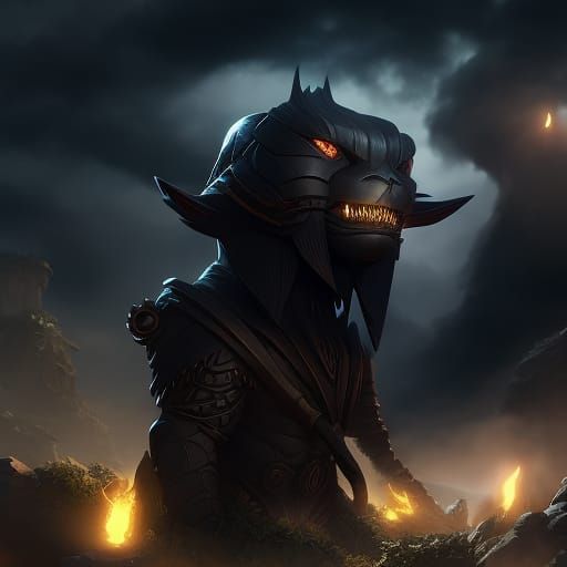 basalt cat golem, cat made of basalt, golem cat as black glow supernova ...