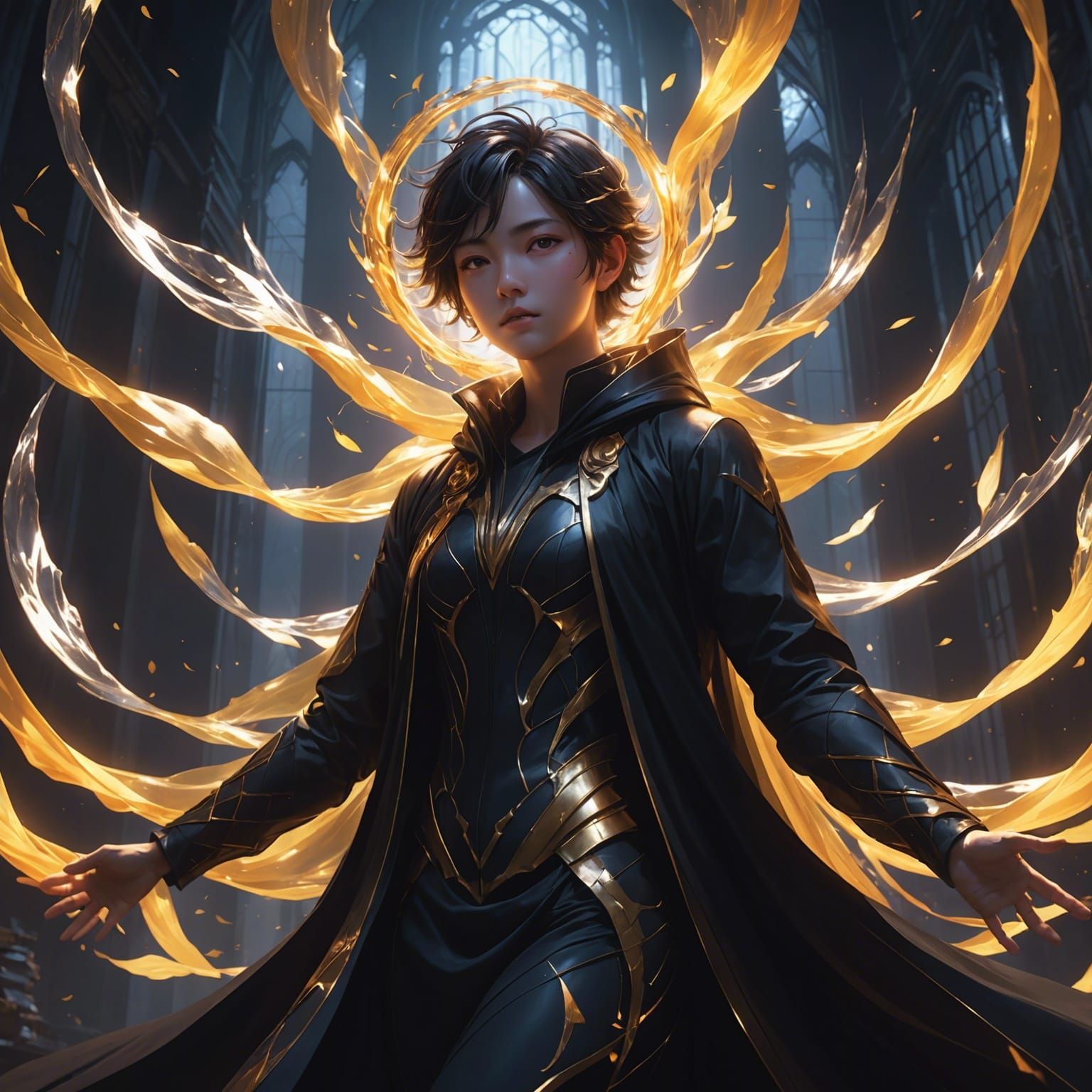 Radiance Unveiled" - A dramatic scene showcasing a figure emerging from ...