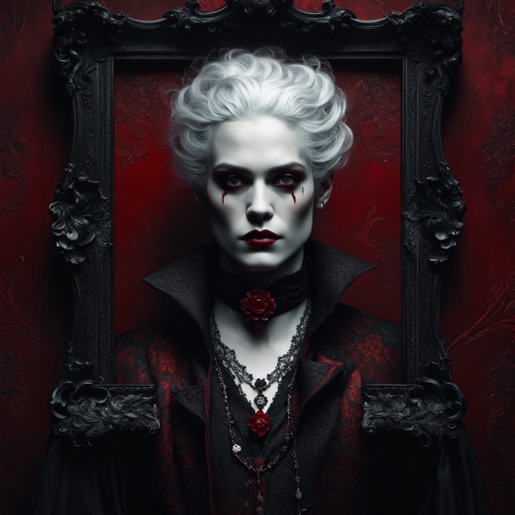 Gothic horror portrait. Close-up. Elegant vampire with ornate rococo ...
