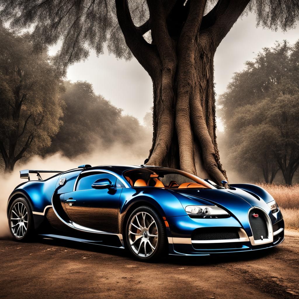 Bugatti smashing into tree - AI Generated Artwork - NightCafe Creator