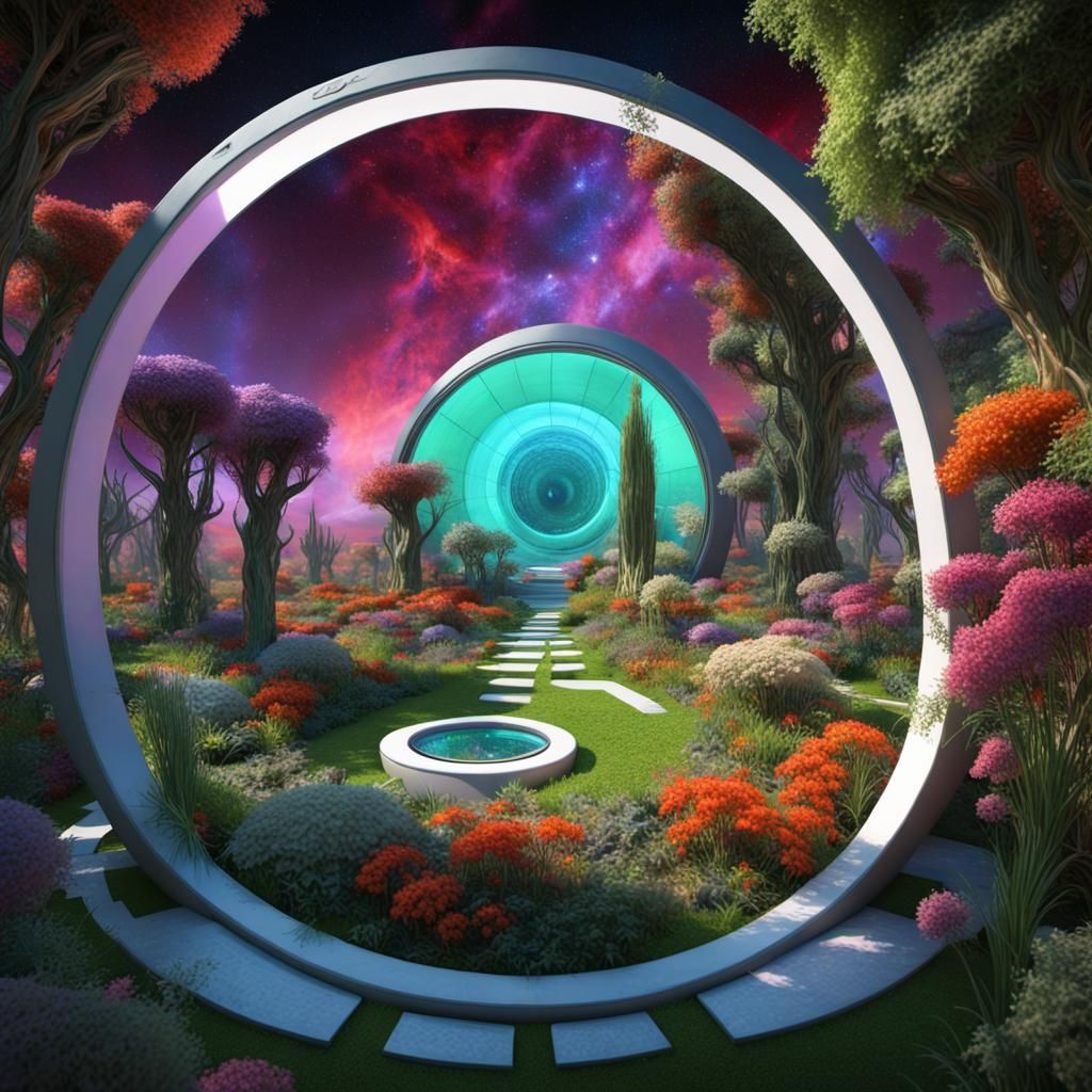 vibrant colors, garden inside toroidal space colony, "Stanford Torus ...