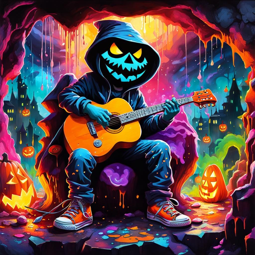 Halloween Playing Guitar - AI Generated Artwork - NightCafe Creator