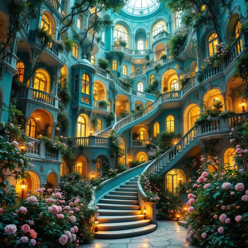 Labyrinth of rooms and stairs in victorian style