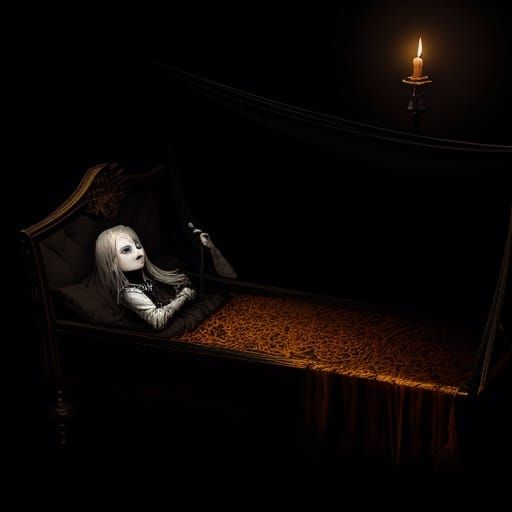 Gothic Vampire Slumbering in Dark Coffin - AI Art