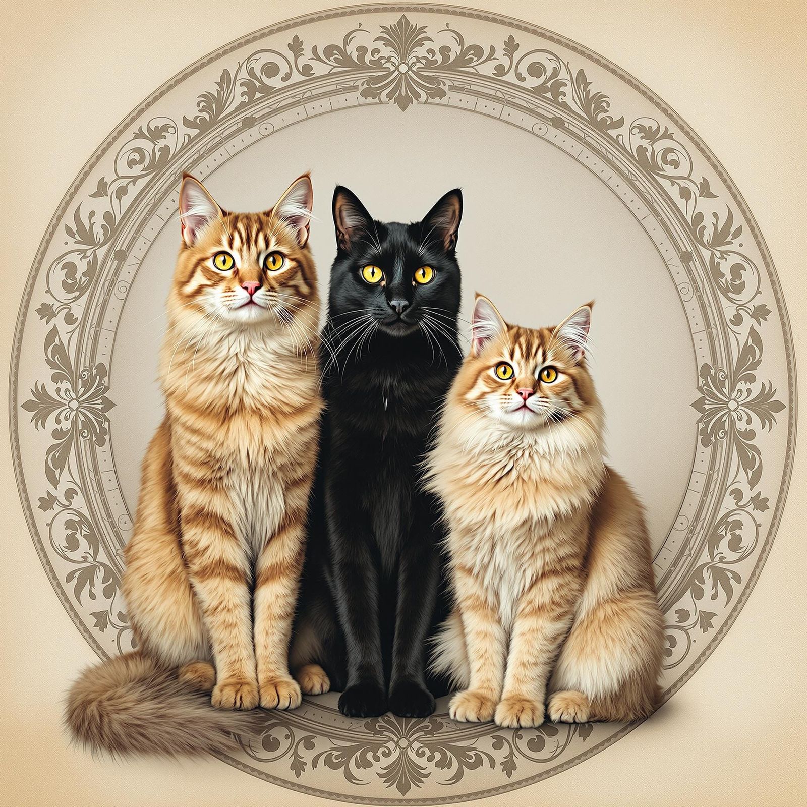 Majestic Cats in Ornate Baroque Frame - AI Art