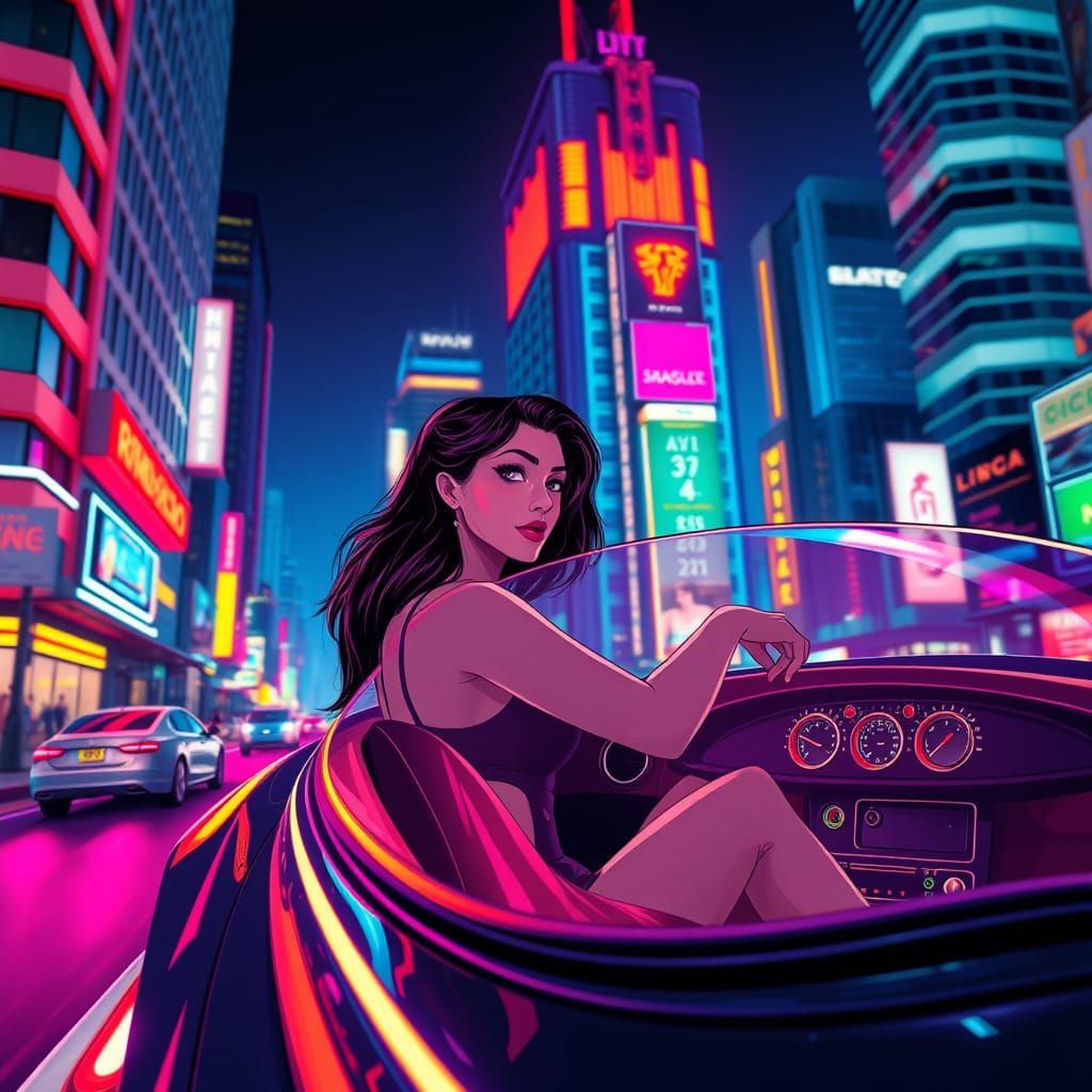 neon car ride - Neon Noir Car Ride in Futuristic City