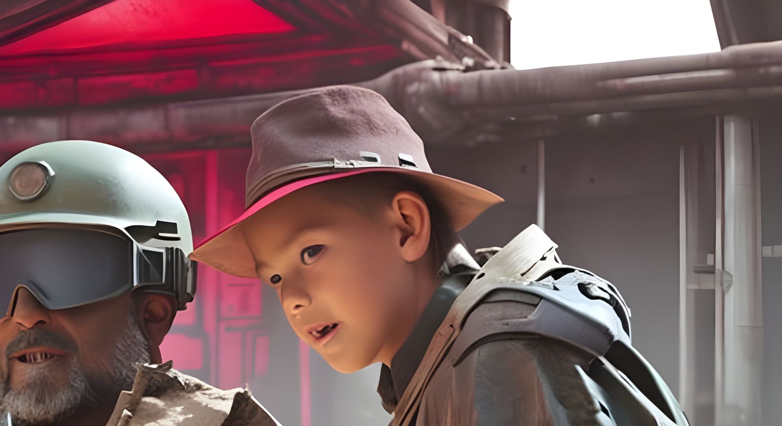 Father and son exploring a post-apocalyptic, cyberpunk location. - AI ...