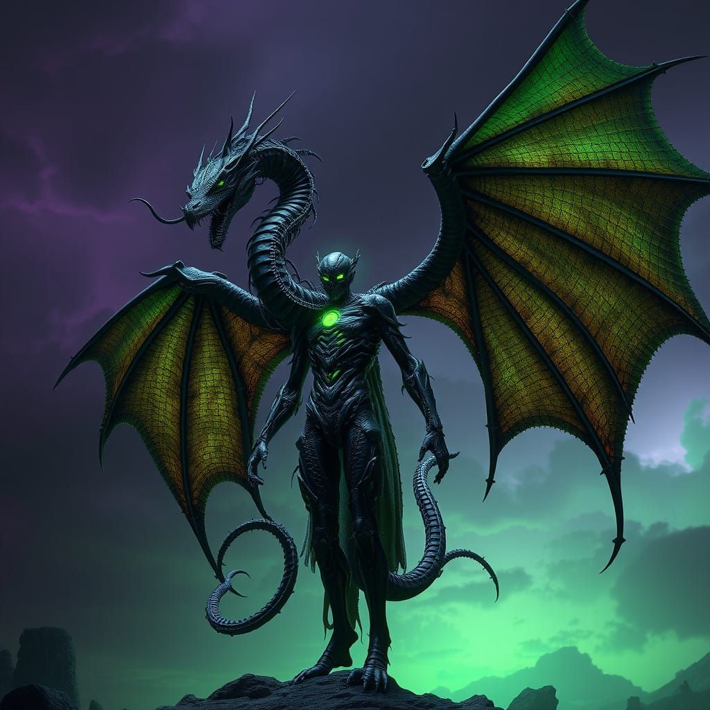 Biomechanical Dragon Emerges from Toxic Storm in C... - AI Art