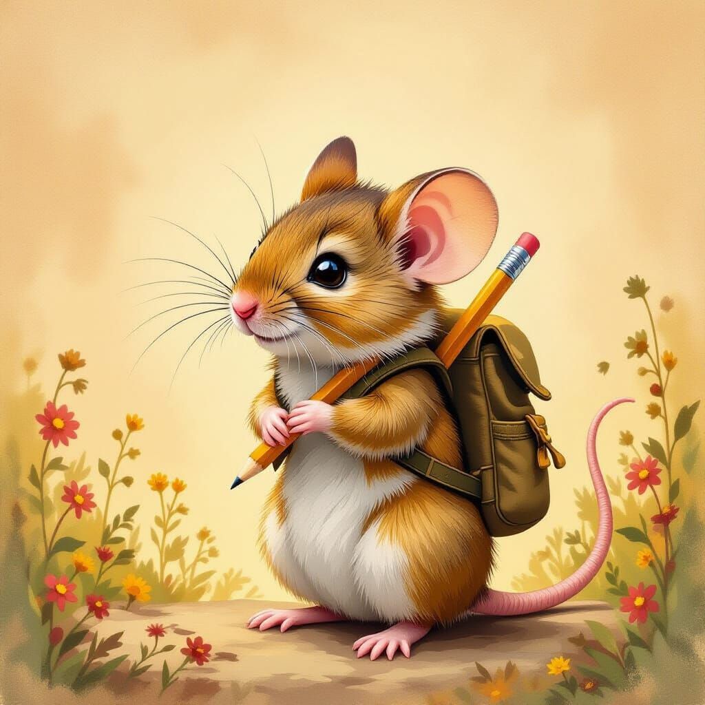 Shy Mouse's First Day: A Nostalgic Illustration - AI Art