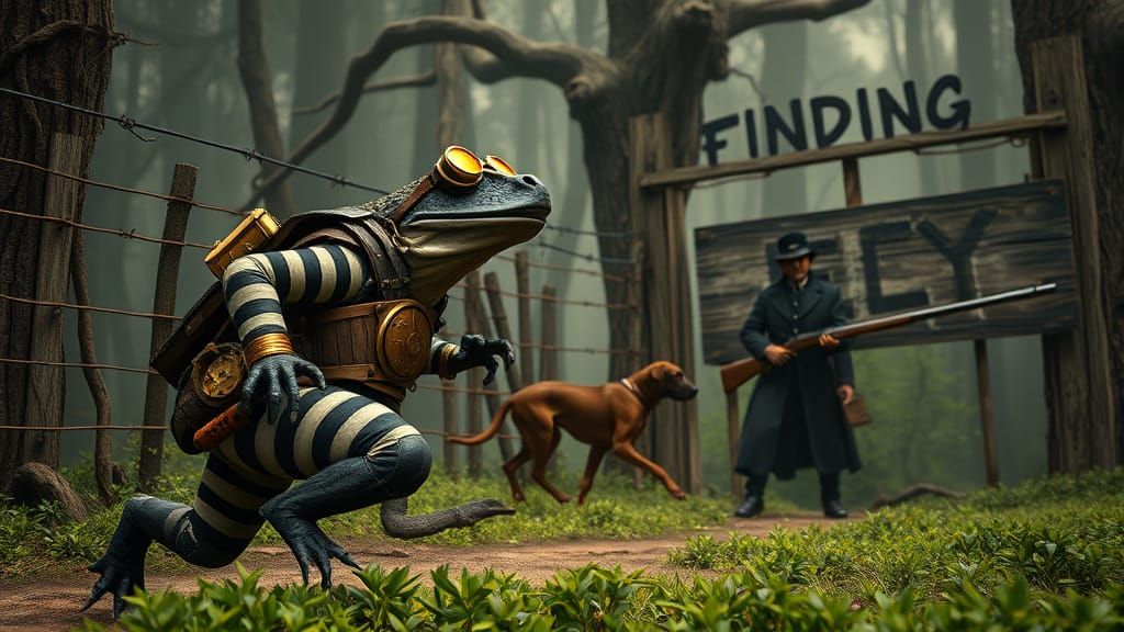 Steampunk Toad in Desperate Flight, Pursued by Blo... - AI Art