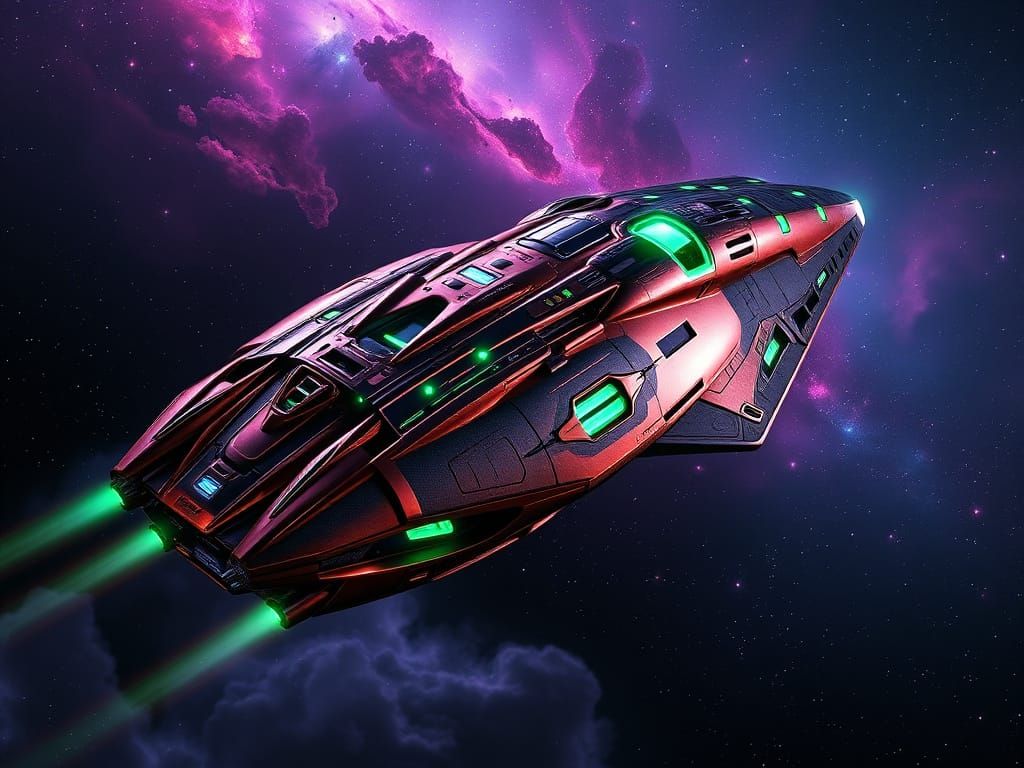 A massive, spaceship with a liquid-metal finish, infused with ...
