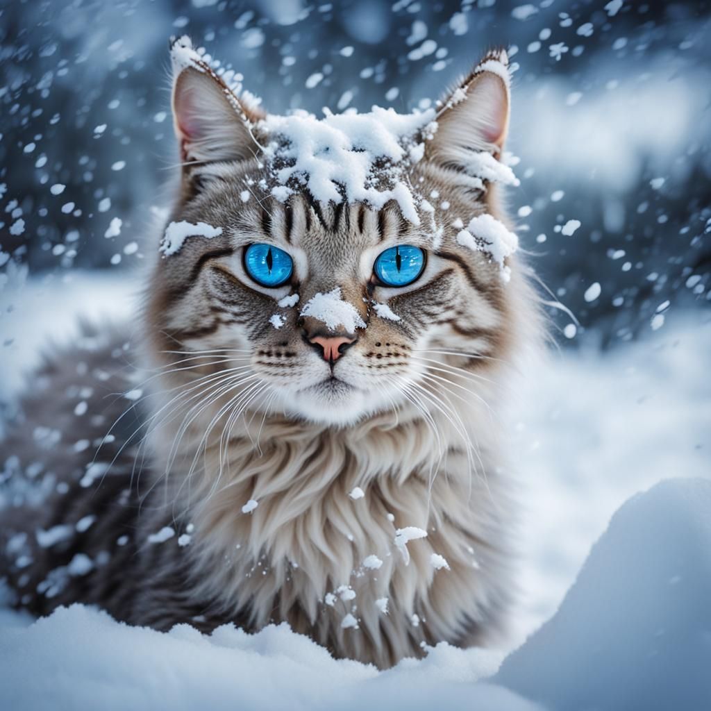 Closeup: A cat in the Snow - AI Generated Artwork - NightCafe Creator